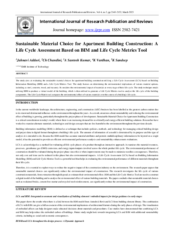 (PDF) Sustainable Material Choice for Apartment Building Construction ...