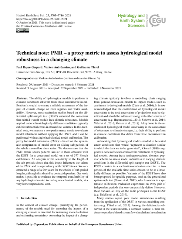 (PDF) Technical note: PMR – a proxy metric to assess hydrological model ...