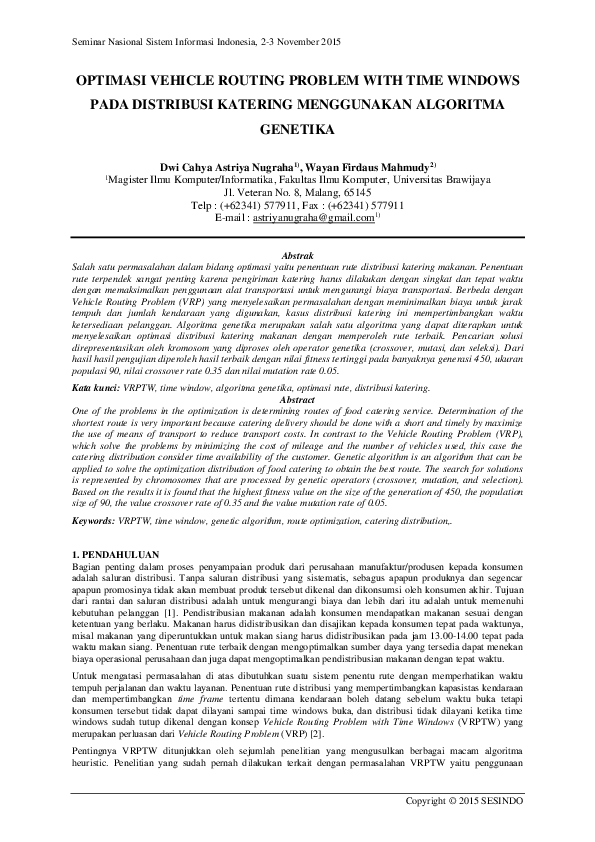 (PDF) Optimasi Vehicle Routing Problem with Time Windows Pada Distribusi Katering Menggunakan ...