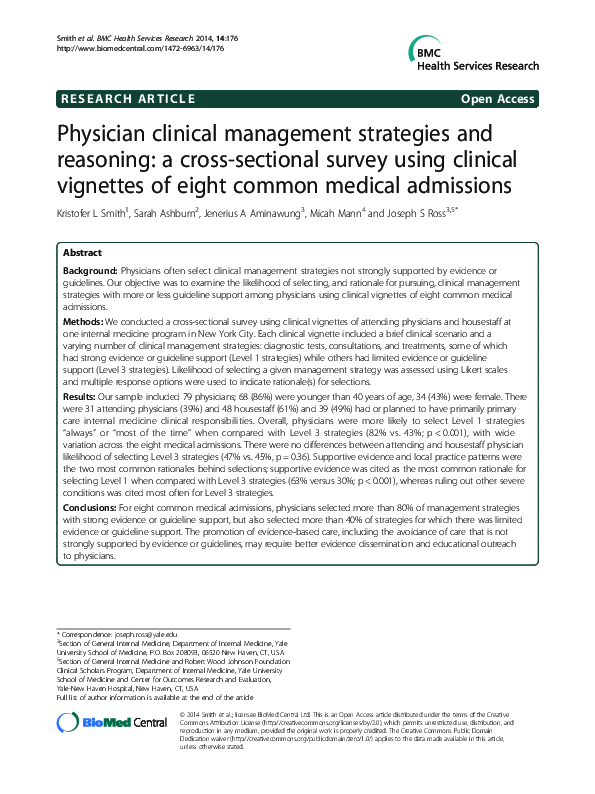 (PDF) Physician clinical management strategies and reasoning: a cross-sectional survey using ...