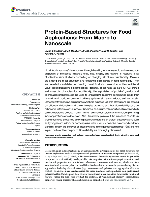 (PDF) Protein-Based Structures for Food Applications: From Macro to ...