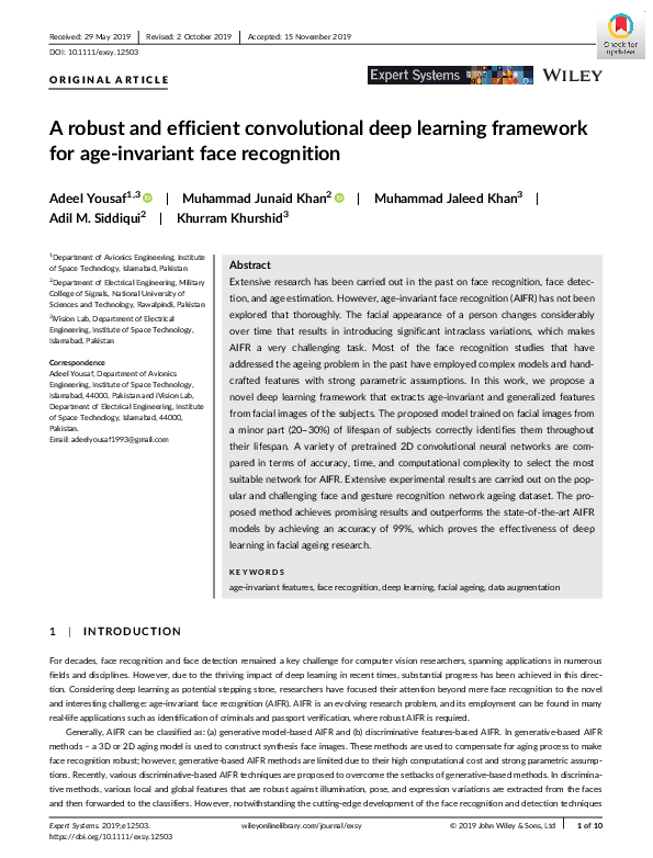 Pdf A Robust And Efficient Convolutional Deep Learning Framework For Age‐invariant Face