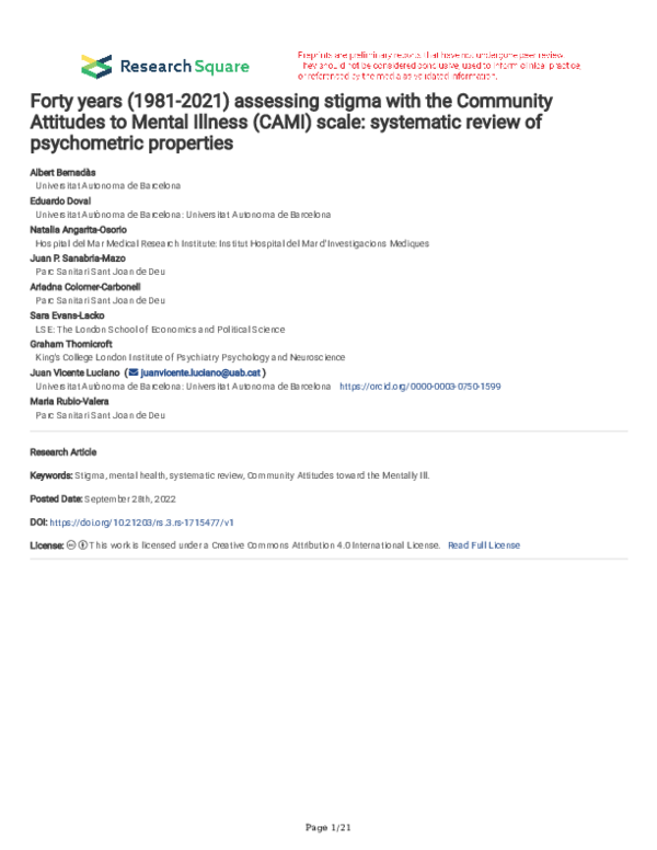 (PDF) Forty years (1981-2021) assessing stigma with the Community ...