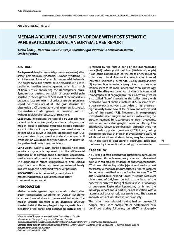 (PDF) Median arcuate ligament syndrome with post stenotic pancreaticoduodenal aneurysm: case report