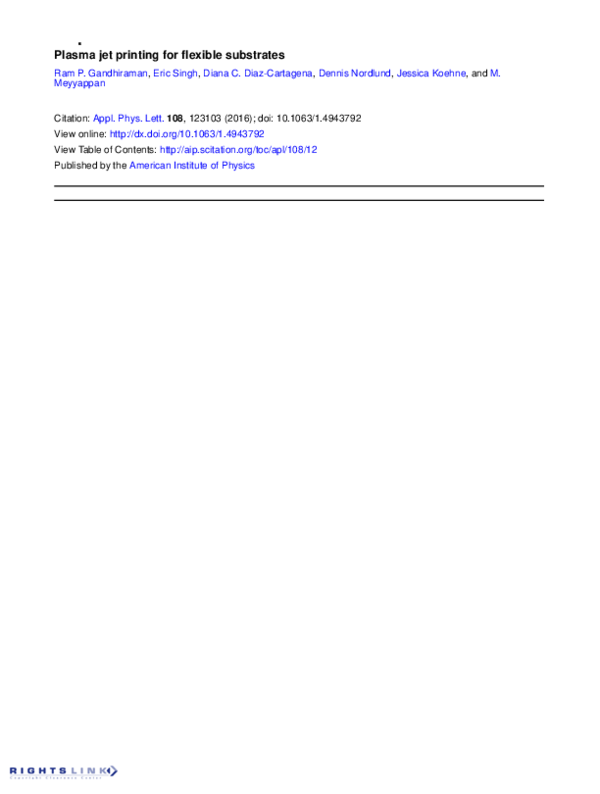(PDF) Plasma jet printing for flexible substrates