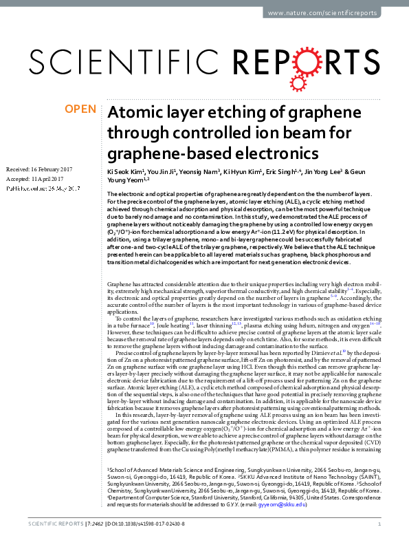 (PDF) Atomic layer etching of graphene through controlled ion beam for graphene-based electronics