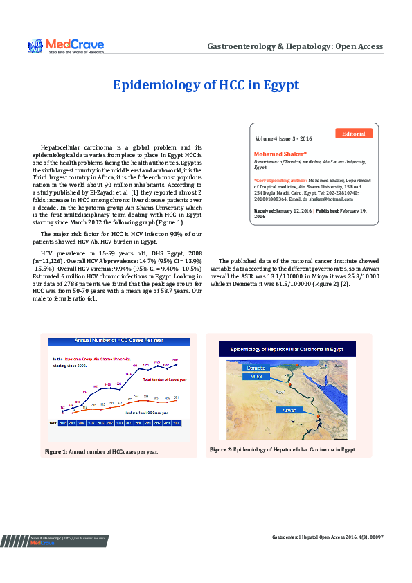 (PDF) Epidemiology of HCC in Egypt
