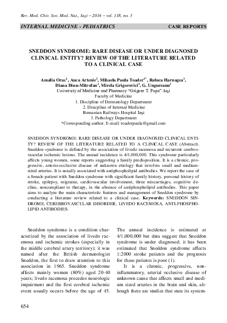(PDF) Sneddon syndrome: rare disease or under diagnosed clinical entity ...