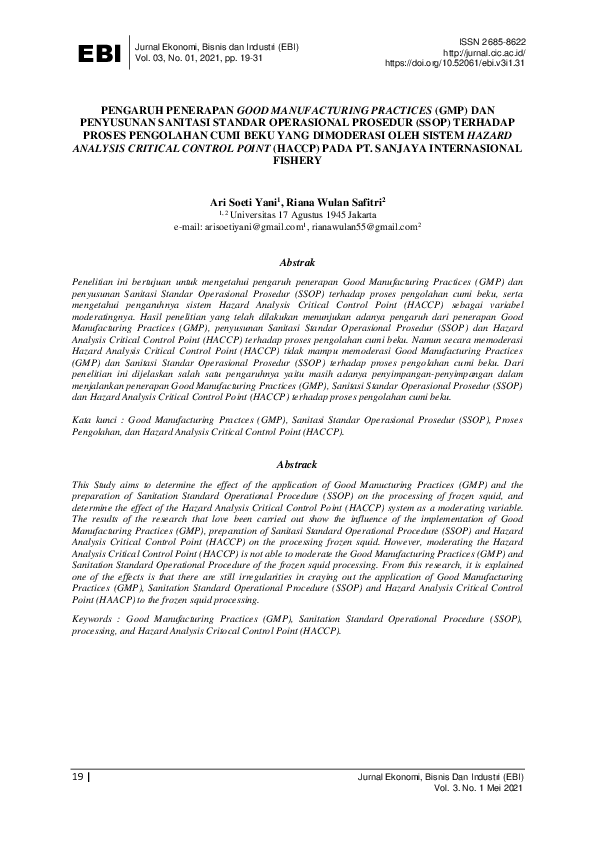 (PDF) Pengaruh Penerapan Good Manufacturing Practices (GMP) Dan ...