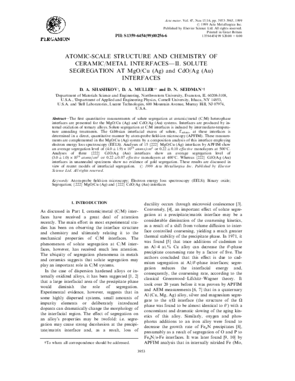 (PDF) Atomic-scale structure and chemistry of ceramic/metal interfaces—I. Atomic structure of ...