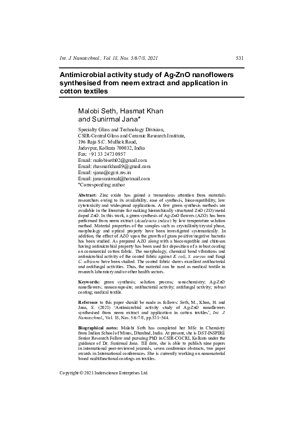 (PDF) Antimicrobial activity study of Ag-ZnO nanoflowers synthesised from neem extract and ...