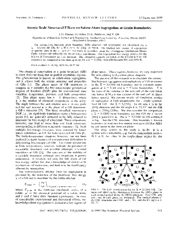 Pdf Atomic Scale Structural Effects On Solute Atom Segregation At