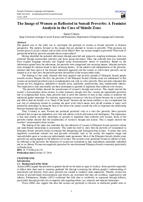 (PDF) The Image of Women as Reflected in Somali Proverbs: A Feminist ...