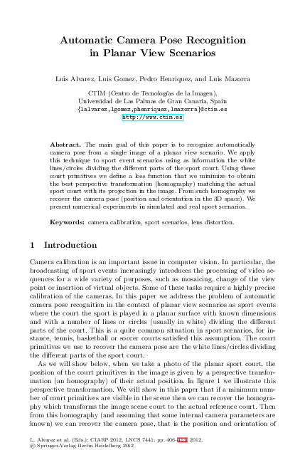 (PDF) Automatic Camera Pose Recognition in Planar View Scenarios