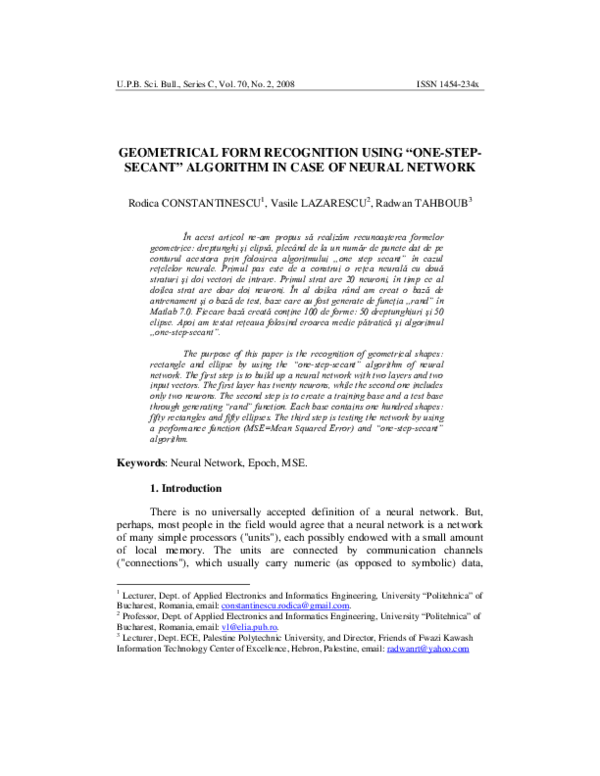 Pdf Geometrical Form Recognition Using One Step Secant” Algorithm In Case Of Neural Network