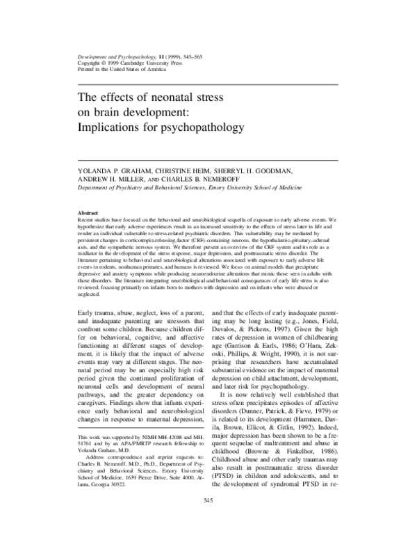 (PDF) Neonatal Stress: Impact on Brain and Psychopathology