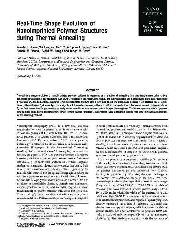 (PDF) Real-Time Shape Evolution of Nanoimprinted Polymer Structures ...
