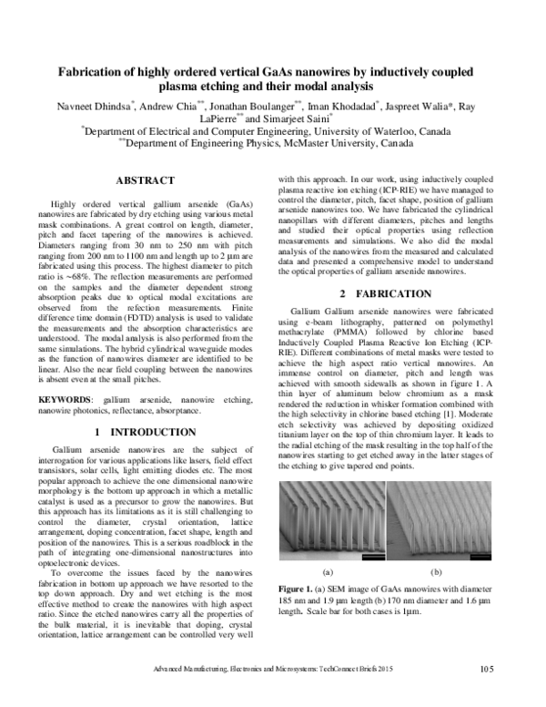 (PDF) Fabrication of highly ordered vertical GaAs nanowires by inductively coupled plasma ...