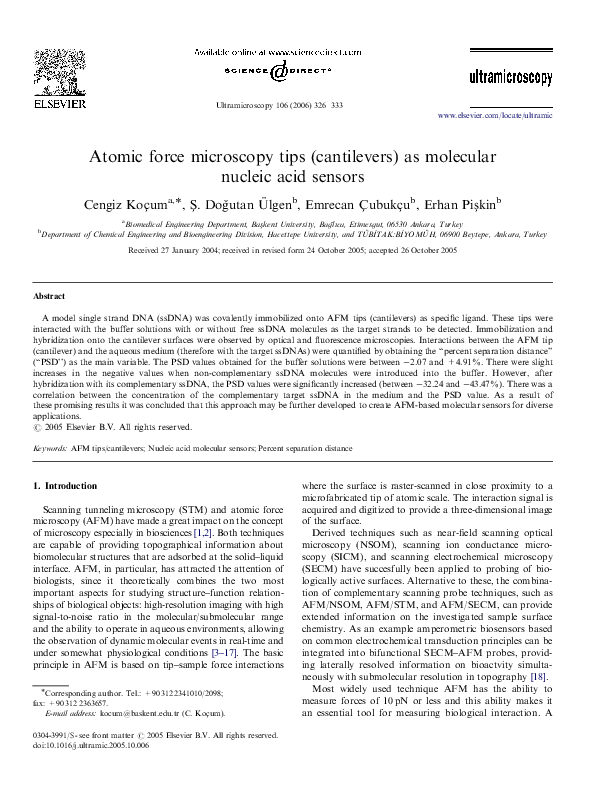 (PDF) Atomic force microscopy tips (cantilevers) as molecular nucleic acid sensors