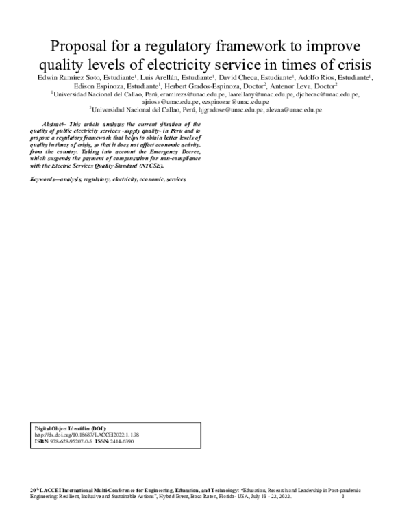 (PDF) Proposal for a regulatory framework to improve quality levels of ...