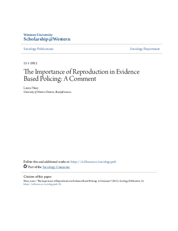 (PDF) The Importance of Reproduction in Evidence Based Policing: A Comment