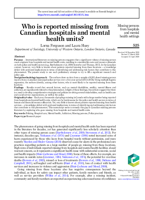 (PDF) Who is reported missing from Canadian hospitals and mental health ...