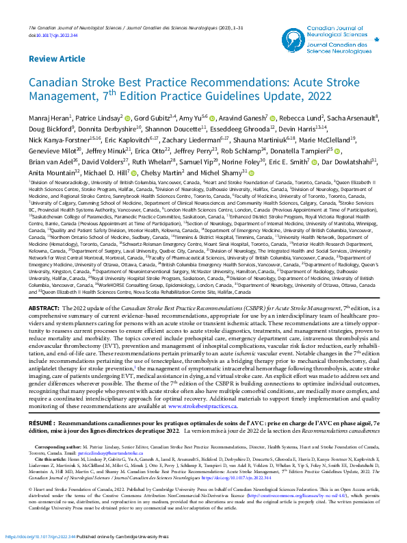 (PDF) Canadian Stroke Best Practice Recommendations: Acute Stroke ...