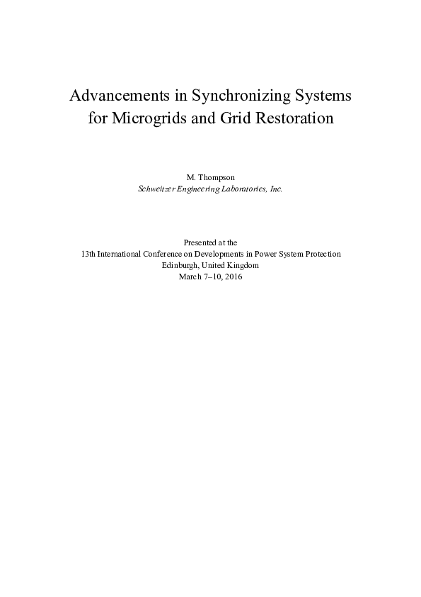(PDF) Advancements in Synchronizing Systems for Microgrids and Grid Restoration