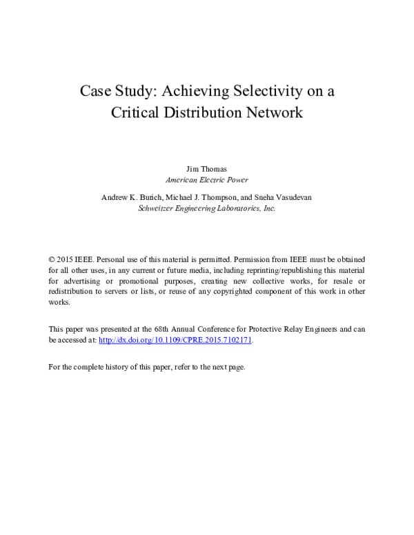 (PDF) Case study: Achieving selectivity on a critical distribution network