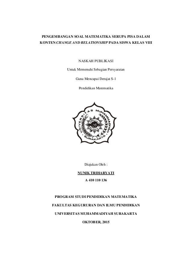 (PDF) Pengembangan Soal Matematika Serupa Pisa Dalam Konten Change And ...