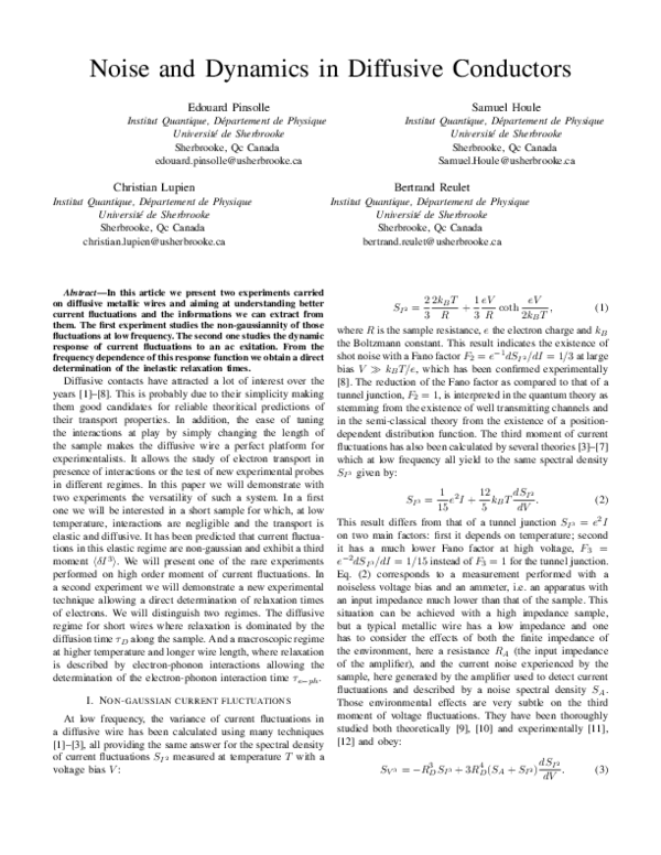 (PDF) Noise and Dynamics in Diffusive Conductors