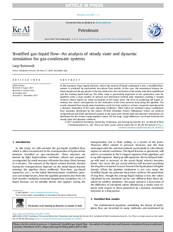 (PDF) Stratified gas-liquid flow–An analysis of steady state and dynamic simulation for gas ...