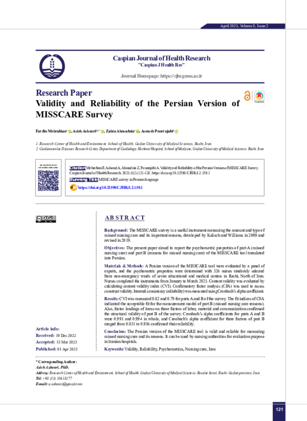 (PDF) Validity and reliability of the Persian version of MISSCARE survey