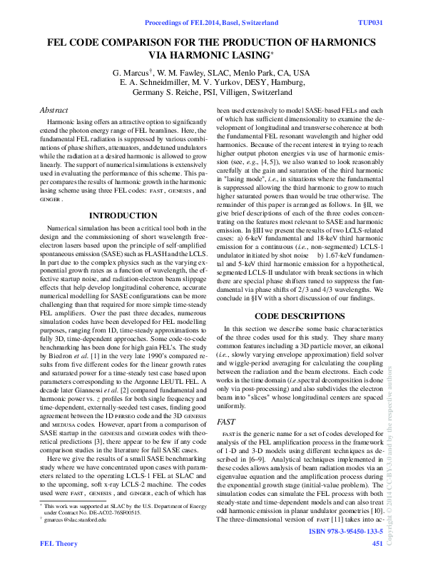 (PDF) FEL Code Comparison for the Production of Harmonics via Harmonic ...