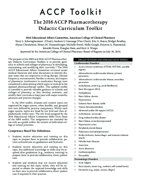(PDF) The 2016 ACCP Pharmacotherapy Didactic Curriculum Toolkit