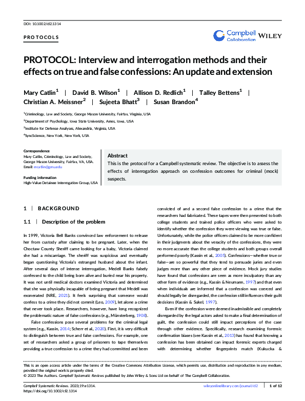 (PDF) PROTOCOL: Interview and interrogation methods and their effects ...