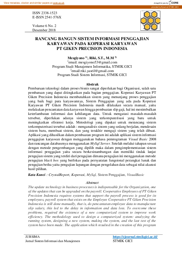 (PDF) Rancang Bangun Sistem Informasi Penggajian Karyawan Pada Koperasi Karyawan PT Giken ...
