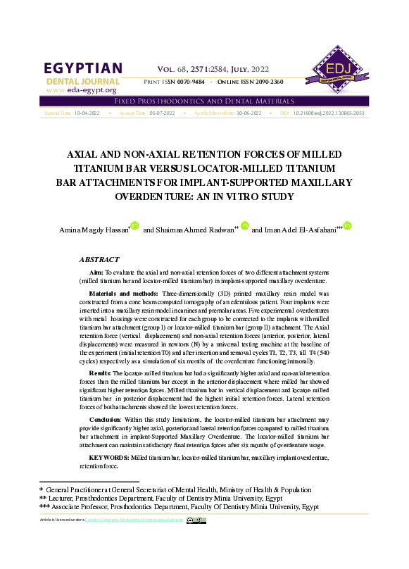 (PDF) Axial and Non-axial Retention Forces of Milled Titanium Bar ...