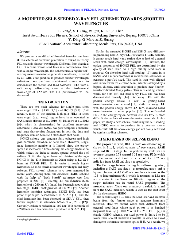 (PDF) A Modified Self-Seeded X-ray FEL Scheme Towards Shorter Wavelengths