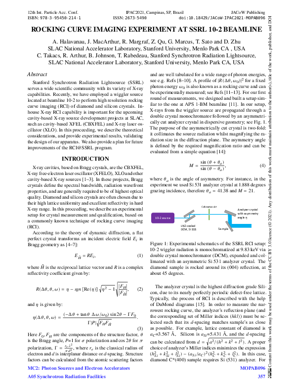 (PDF) Rocking Curve Imaging Experiment at SSRL 10-2 Beamline