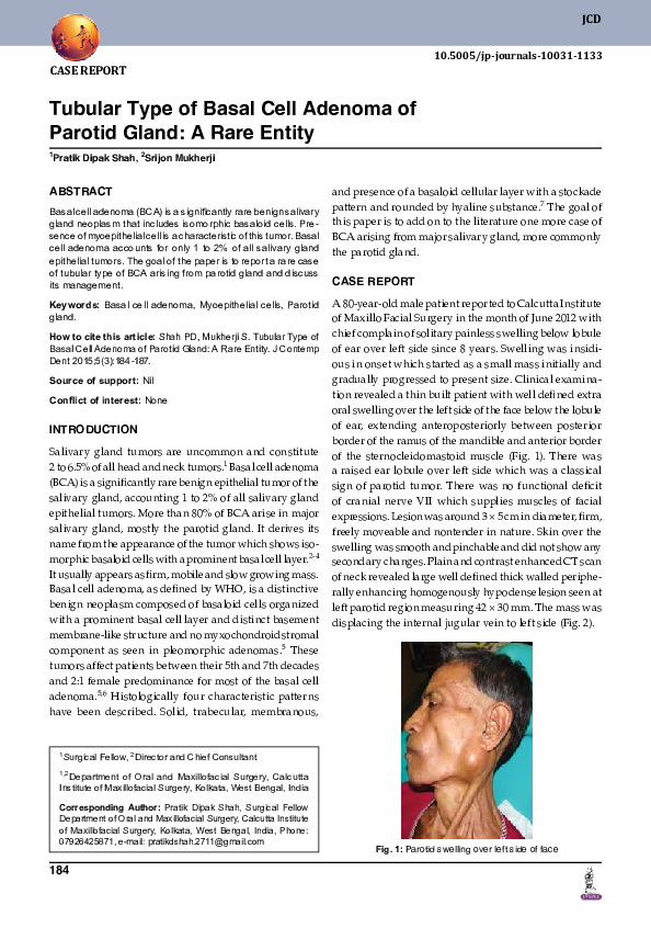 (PDF) Tubular Type of Basal Cell Adenoma of Parotid Gland: A Rare Entity