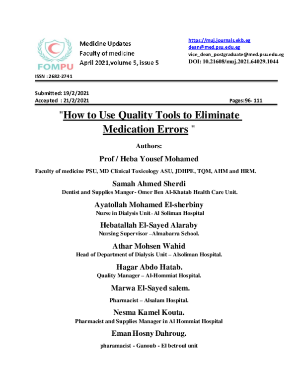 (PDF) How to Use Quality Tools to Eliminate Medication Errors
