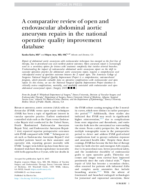 (PDF) A comparative review of open and endovascular abdominal aortic ...