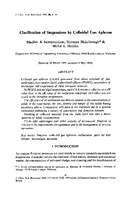 (PDF) Clarification of suspensions by colloidal gas aphrons