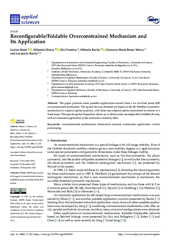 (PDF) Reconfigurable/Foldable Overconstrained Mechanism and Its Application