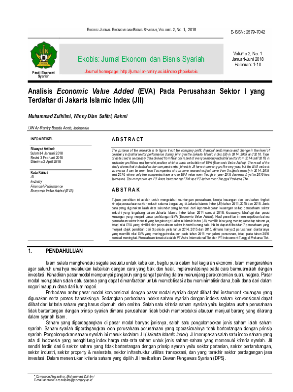 (PDF) Analisis Economic Value Added (EVA) Pada Perusahaan Sektor I yang ...