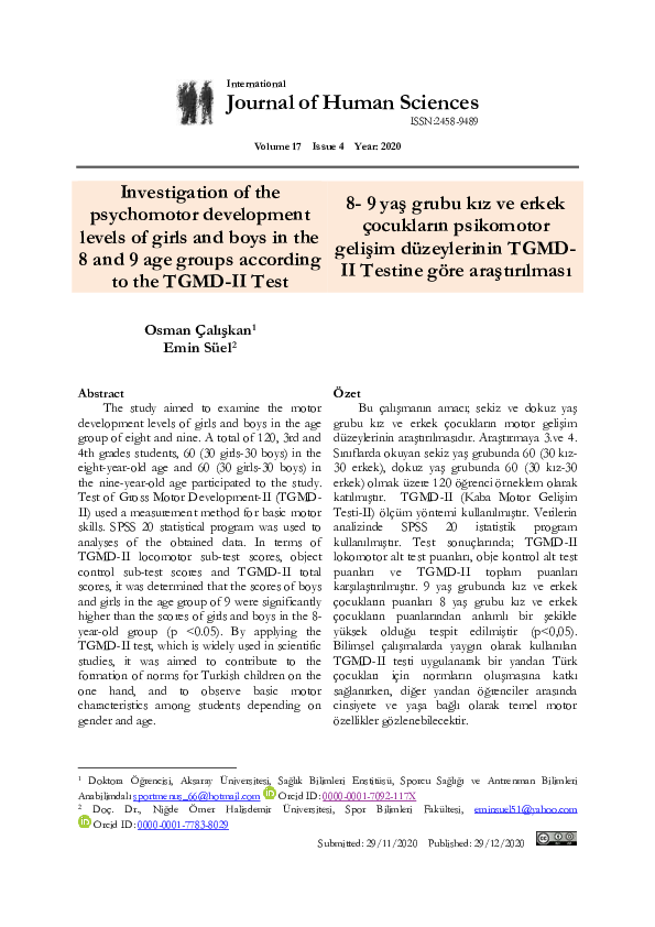 (PDF) Investigation of the psychomotor development levels of girls and ...