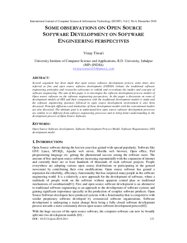 (PDF) Some Observations On Open Source Software Development On Software Engineering Perspectives