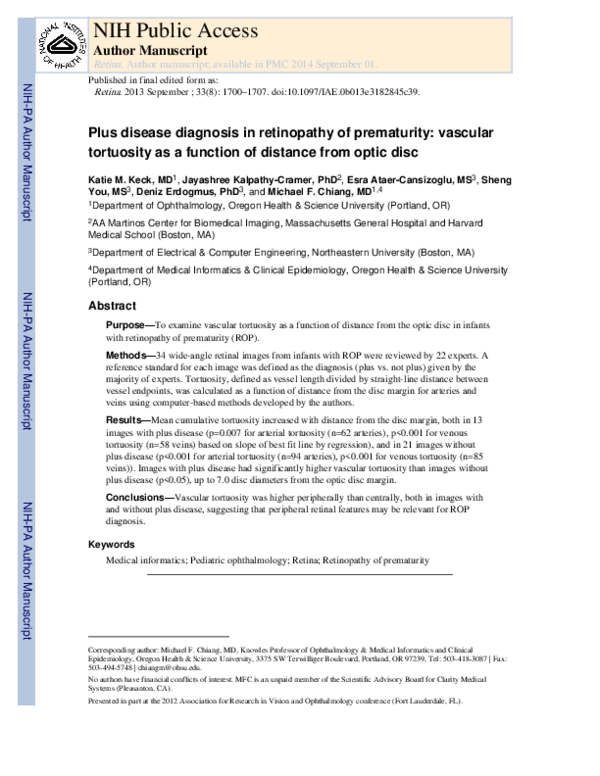 (PDF) Plus Disease Diagnosis in Retinopathy of Prematurity