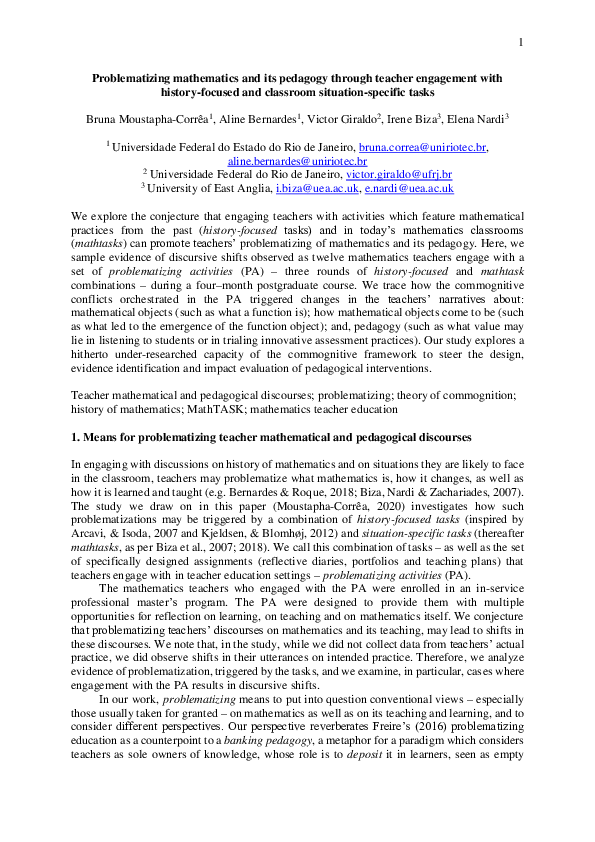 (PDF) Problematizing mathematics and its pedagogy through teacher ...